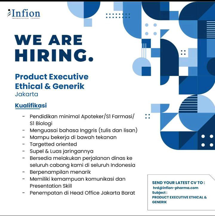 Informasi Lowongan Kerja PT Infion Pharmaceutical Company