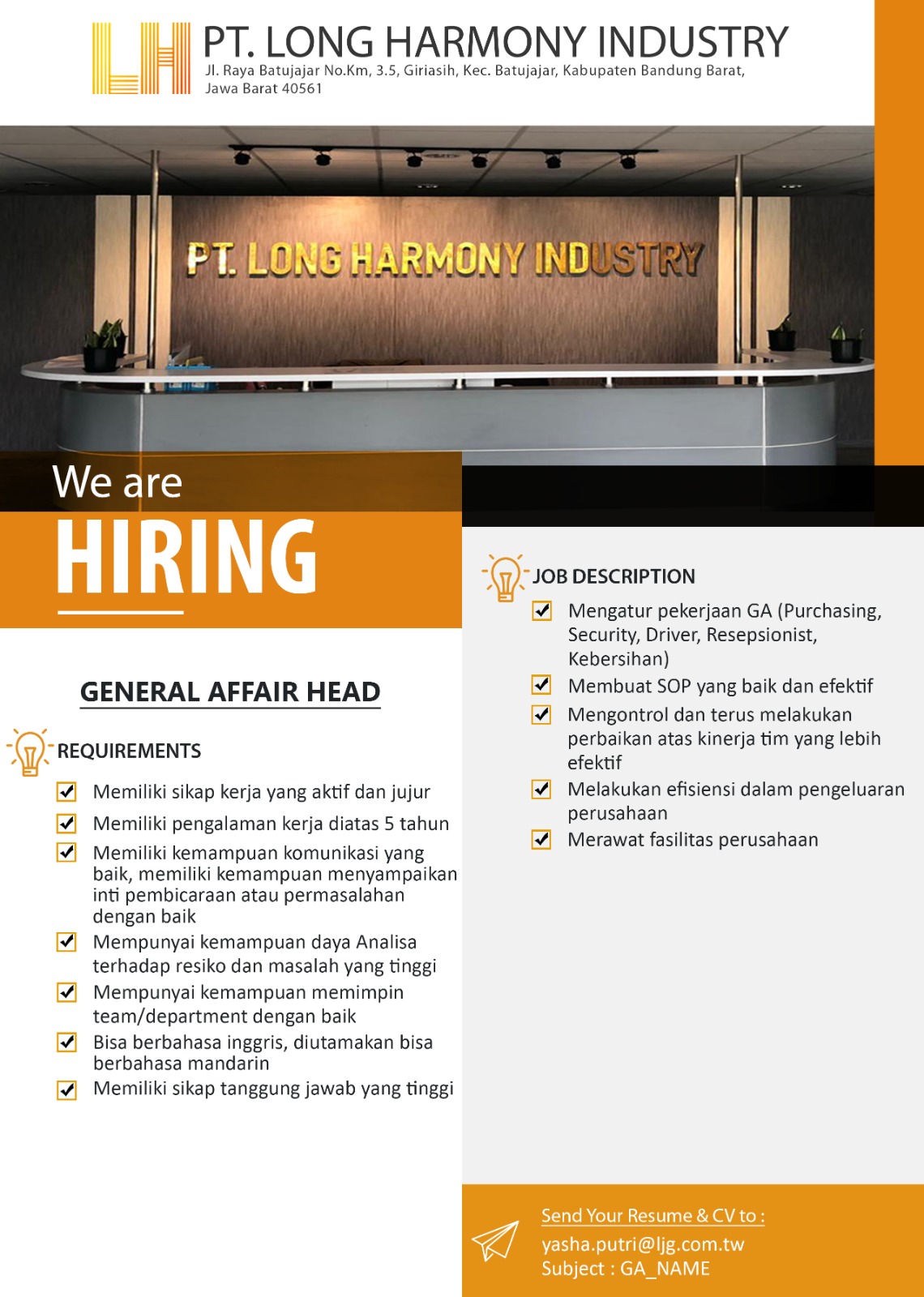 Lowongan Kerja PT. Long Harmony Industry