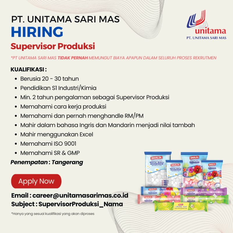 Lowongan Kerja PT. Unitama Sari Mas